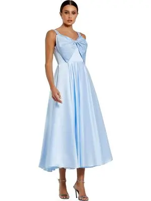 Mac Duggal Sleeveless Satin Midi Dress With Bow Detail - Powder Blue