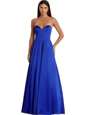 Mac Duggal Satin Strapless Ballgown With Bow Detailing - Blue