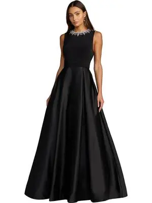 Mac Duggal Embellished High Neck A-line Gown - Black