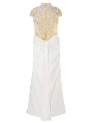 CLIO PEPPIATT Zsa Zsa Draped Embellished Mesh And Satin Gown - White