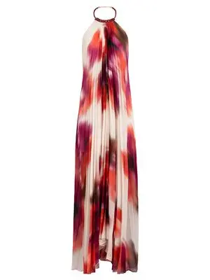 Silvia Tcherassi Contanza Plisse Chiffon Maxi Halter Dress - Multi