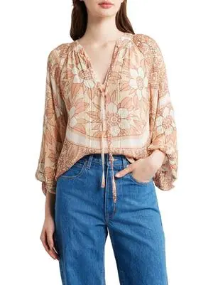 CIEBON Gefina Floral Metallic Stripe Georgette Top - Taupe Multi