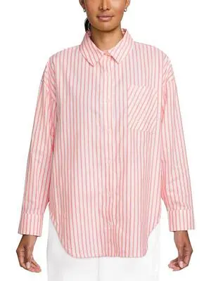 Nike Sportswear Oversize Stripe Cotton Button-up Shirt - Sea Coral/light Bone