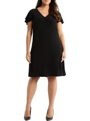 Anne Klein Double Flutter Sleeve A-line Dress - Anne Black