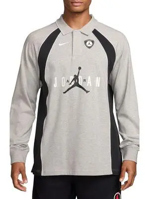 JORDAN Flight Long-sleeve Cotton Polo - Grey Heather/black/black