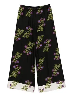 Cynthia Rowley Floral Silk Wide Leg Pants - Black Floral