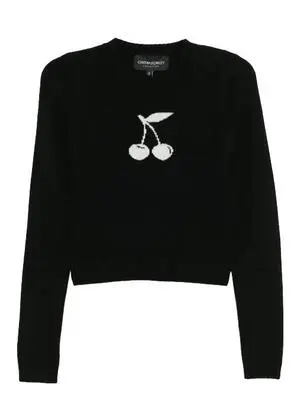Cynthia Rowley Intarsia Cropped Sweater Black