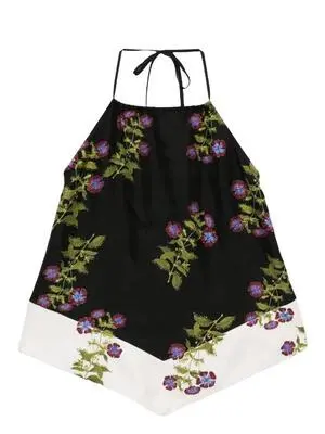 Cynthia Rowley Silk Halter Top - Black Floral