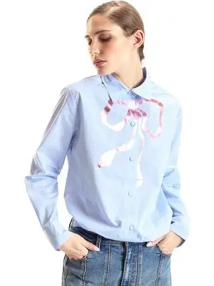 Cynthia Rowley Metallic Bow Cotton Shirt - Blue