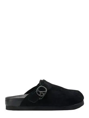 Needles Buckle Perforated Mules - Black