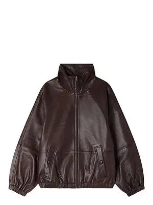 Sandro Zipped Funnel-neck Leather Jacket - Brown