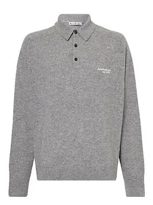 Acne Studios Kluxey Brand-embroidery Wool-blend Polo Shirt - Dark Grey