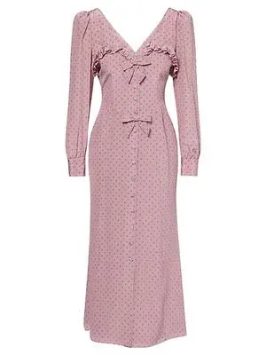 Alessandra Rich Polka Dot Silk Midi Dress - Mauve Mauve