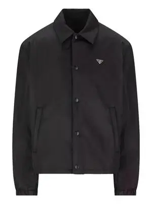 Prada Button-fastening Jacket With Logo Plaque - Black
