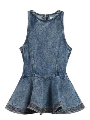 Alaïa Denim Peplum Top - Bleu Neige