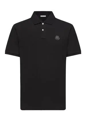 Moncler Logo Patch Cotton Piquet Polo Shirt - Black