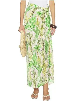 Verandah Hand Draped Tropical Maxi Skirt - Blush Foliage