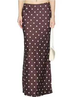 RUNAWAY THE LABEL Blaine Maxi Skirt - Chocolate & Lemon Polka Dot