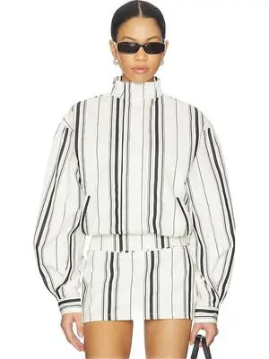 YELLOW THE LABEL Stacy Cotton Boxy Jacket - Off White Striped