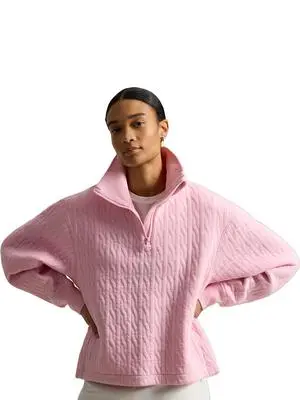 Ralph Lauren Cotton-blend Cable-quilted Quarter-zip Pullover - Light Pink