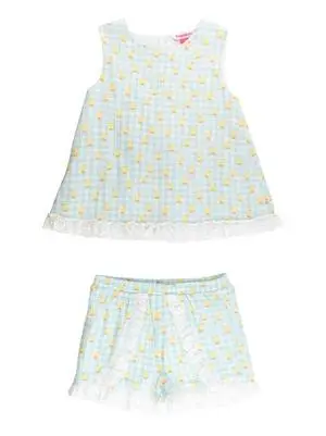 RUFFLEBUTTS Cotton Gauze Swing Top And Short Set - Chirping Chicks Gingham