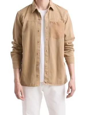 VELEZ Long-sleeve Cotton Overshirt With Leather Pocket - Beige