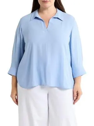 Eileen Fisher Split Neck Silk Top - Skylight