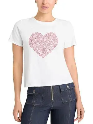 Cinq À Sept Rhinestone Doodle Heart Shrunken Tee - White/bisou