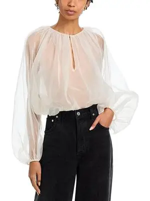 FRAME The Sheer Silk Balloon Blouse - Cream