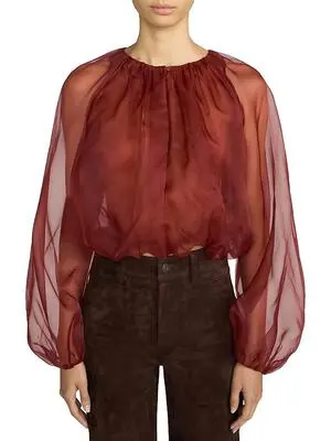 FRAME The Sheer Silk Balloon Blouse - Paprika