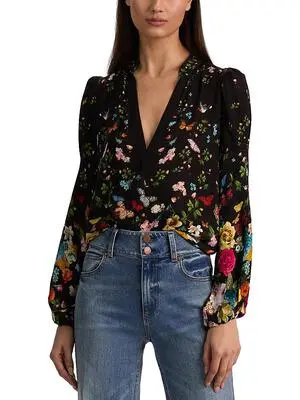 Alice + Olivia Blouson Sleeve Blouse - Solar Strength Black