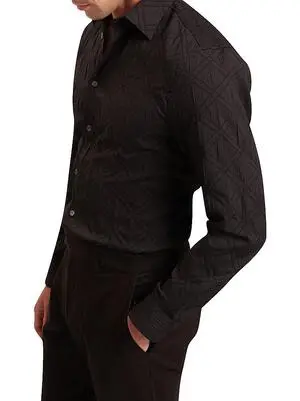 Ted Baker London Fynran Crinkled Long Sleeve Button Front Shirt - Black