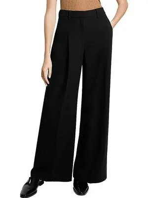 Theory Wide Leg Pleated Trousers - Black