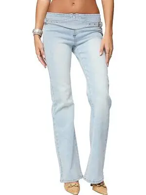 EDIKTED Kenza Belted Flared Jeans - Light Blue