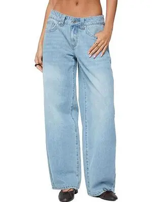 EDIKTED Rivka Low Rise Baggy Jeans - Light Blue