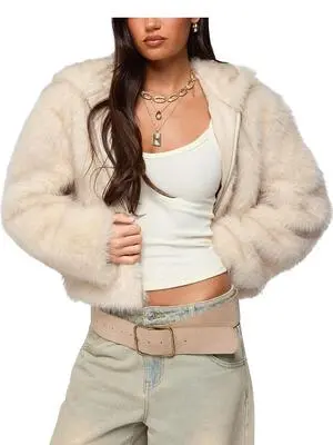 EDIKTED Beyonca Faux Fur Jacket - Beige