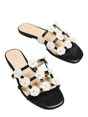 Maeve Flower Cage Slider Sandals - Black