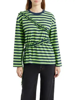 DAMSON MADDER Prudie Stripe Ruffle Trim Top - Lime