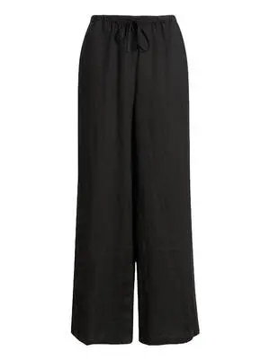 Caslon Easy Wide Leg Linen Pants - Black