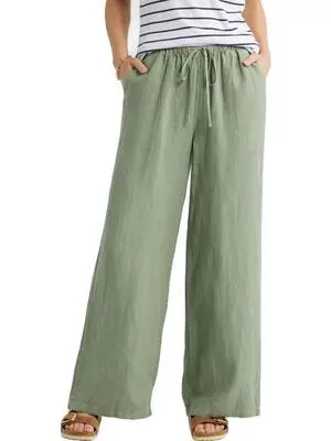 Caslon Easy Wide Leg Linen Pants - Green Hedge