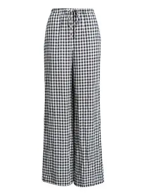 Caslon Easy Wide Leg Linen Pants Navy Still- Ivory Bea Gingham