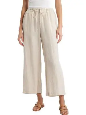 Caslon Wide-leg Linen Crop Pants - Flax