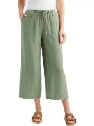 Caslon Wide-leg Linen Crop Pants - Green Hedge