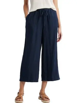 Caslon Wide-leg Linen Crop Pants - Navy Still