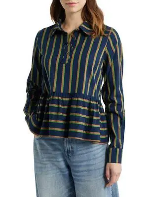 DAMSON MADDER Kinsley Stripe Long Sleeve Shirt - Navy