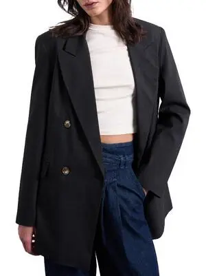 Topshop Pinstripe Double Breasted Blazer - Brown