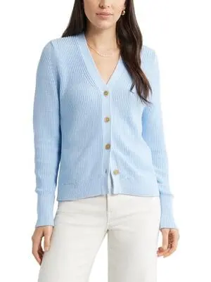 Caslon Shaker Stitch V-neck Pima Cotton Cardigan - Blue Windsurfer