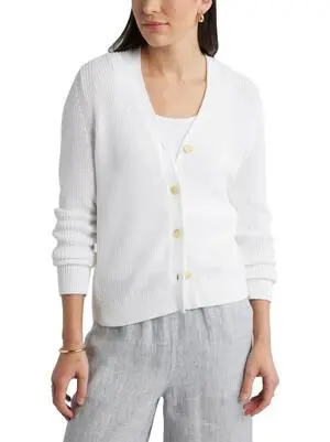Caslon Shaker Stitch V-neck Pima Cotton Cardigan - White