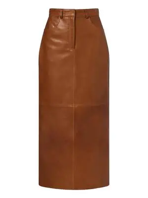 Nour Hammour Ghalia Leather Pencil Skirt - Brown