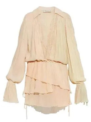 Blumarine Lace Tiered Mini Dress - Neutrals